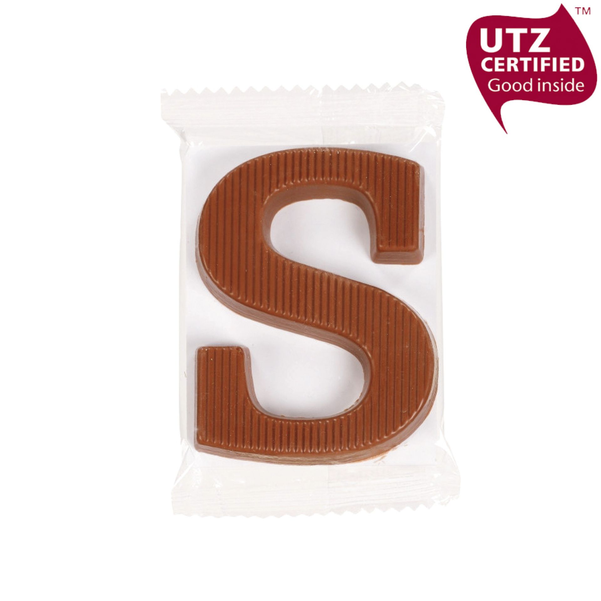 Schoenletter S van 40 gram melk chocolade - LogoChoc